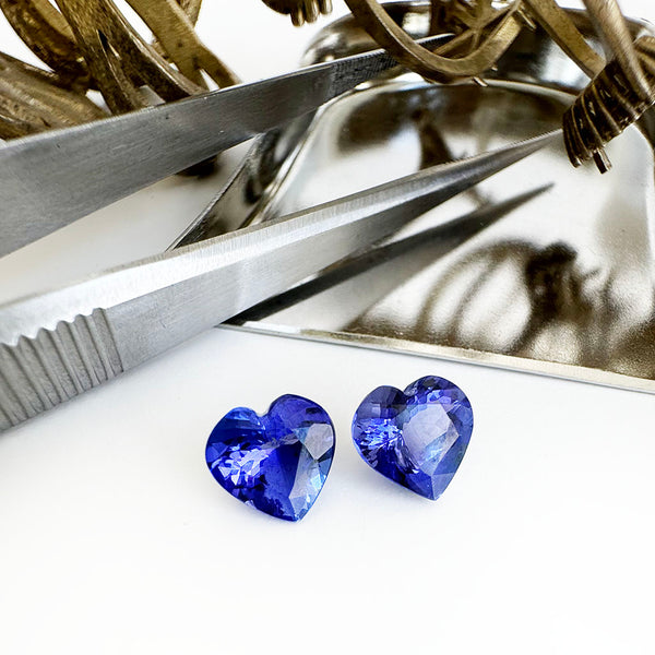 Tanzanite - blue/VIOLET Heart Cut Pair - 2.38ct - Afrogem Jewellers