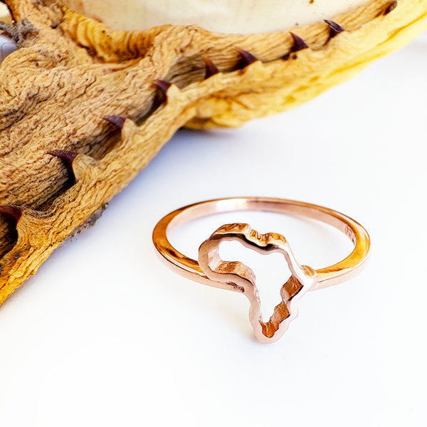 Petite Rose Gold Africa Map Outline Ring - Afrogem Jewellers