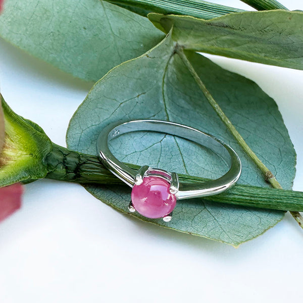 Petite Silver Round Cabochon Cut Ruby Ring - Afrogem Jewellers