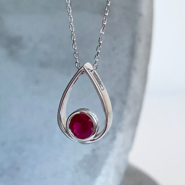 Raindrop Ruby White Gold Pendant - Afrogem Jewellers