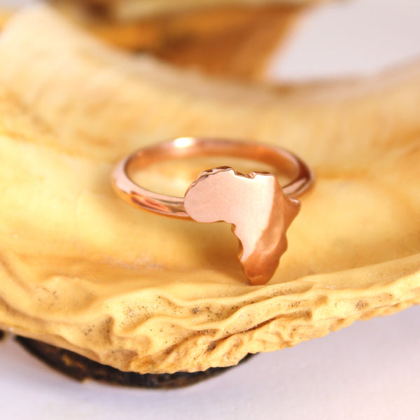 Solid Rose Gold Africa Map Ring - Afrogem Jewellers