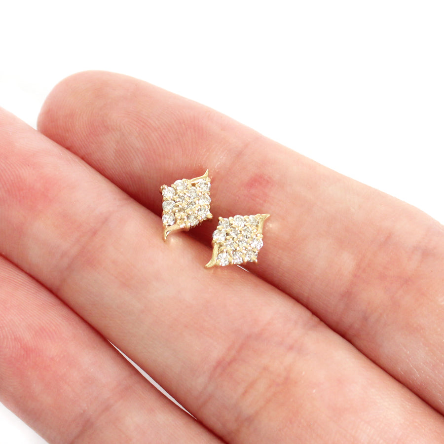 Sparkling Diamond Shaped White Diamond Yellow Gold Earrings - Afrogem ...