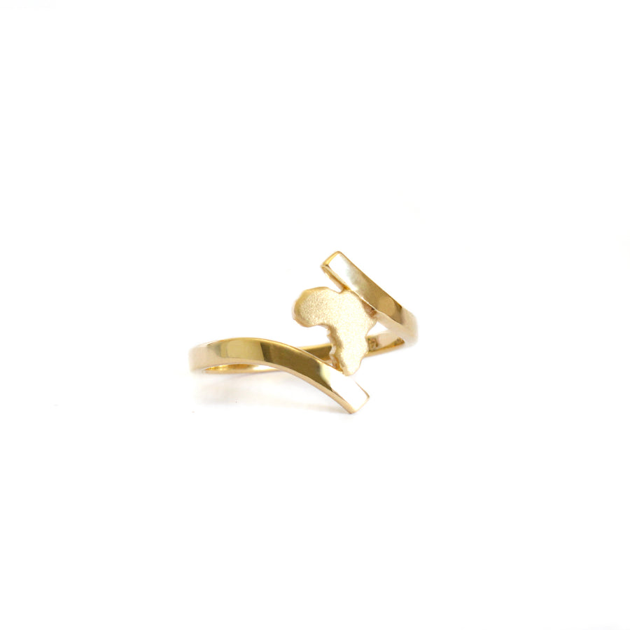 Split Shank Yellow Gold Sandblasted Africa Map Ring - Afrogem Jewellers
