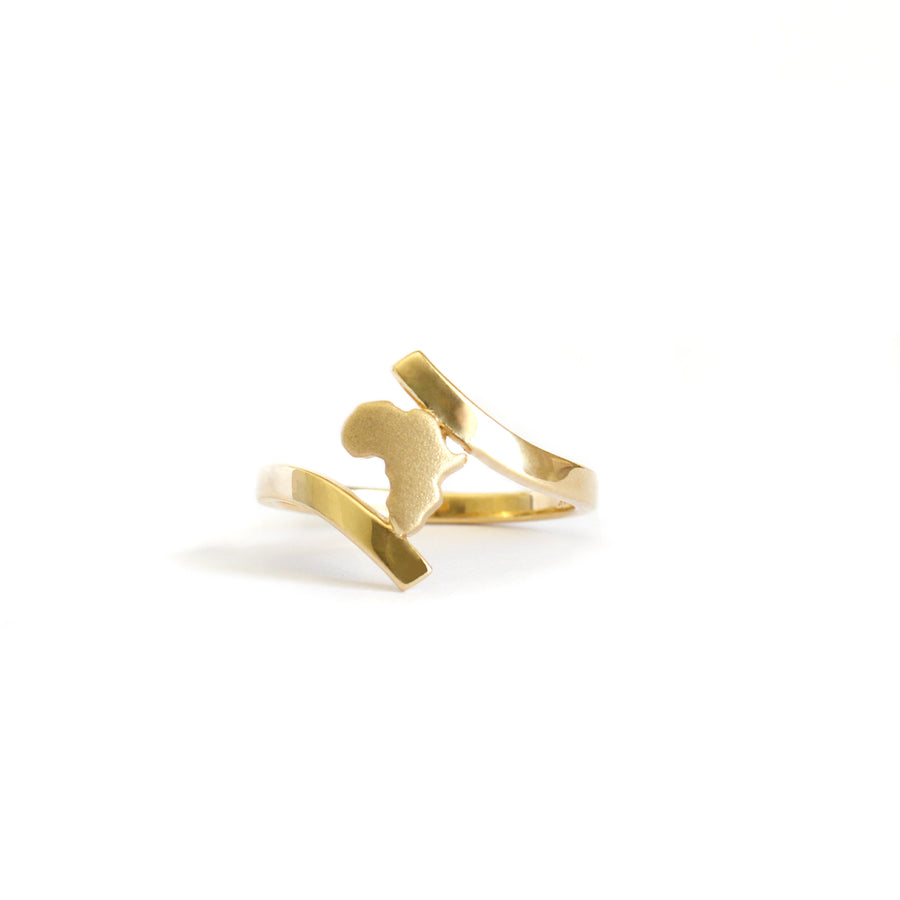 Split Shank Yellow Gold Sandblasted Africa Map Ring - Afrogem Jewellers
