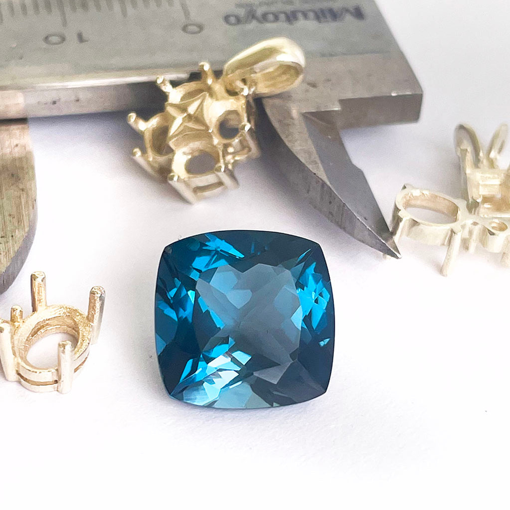 Topaz - London Blue Cushion Cut - 7.95ct - Afrogem Jewellers