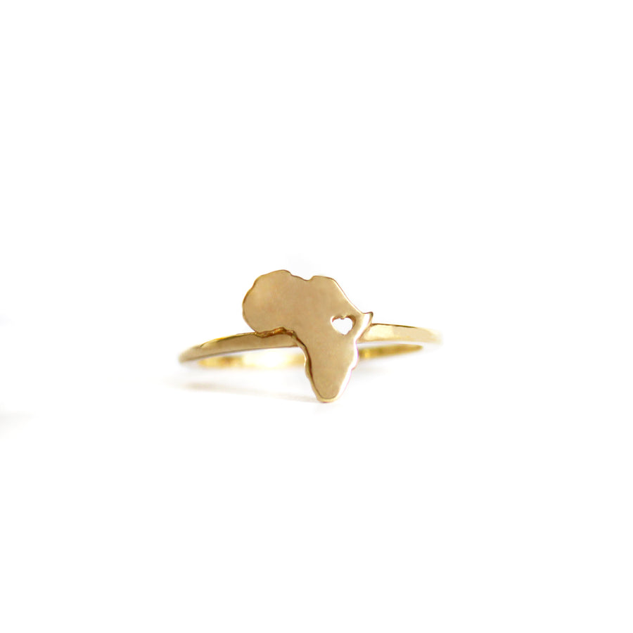 Yellow Gold Africa Heart Map Ring - Afrogem Jewellers