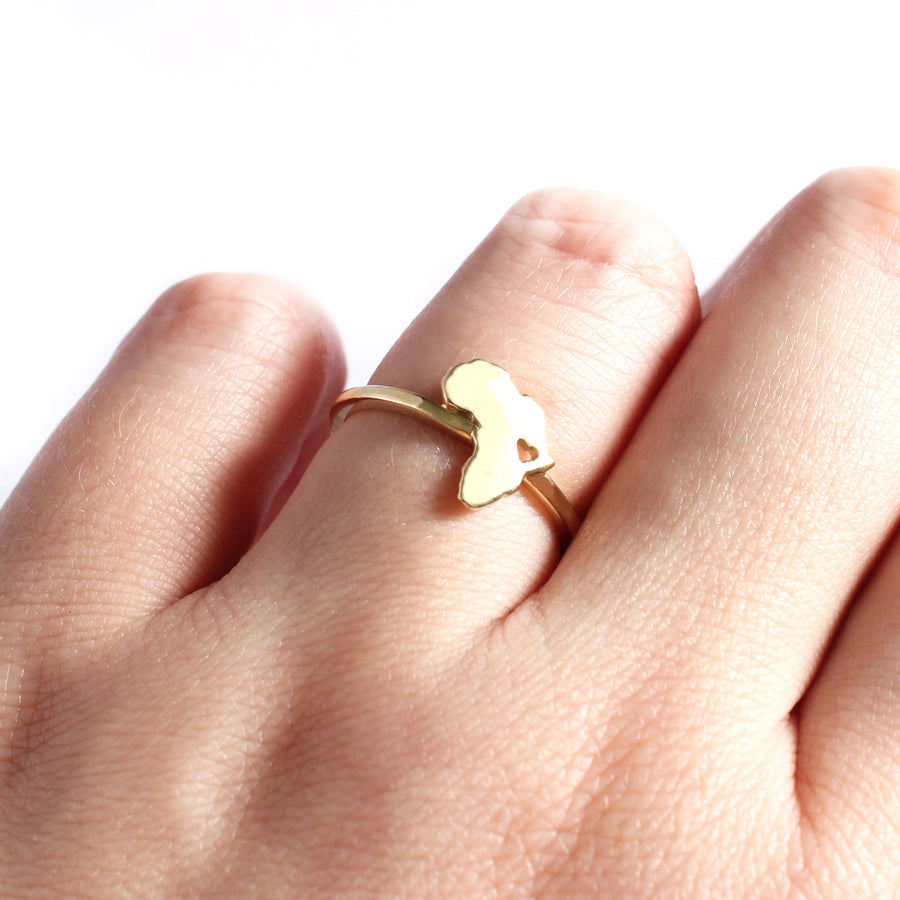 Yellow Gold Africa Heart Map Ring - Afrogem Jewellers