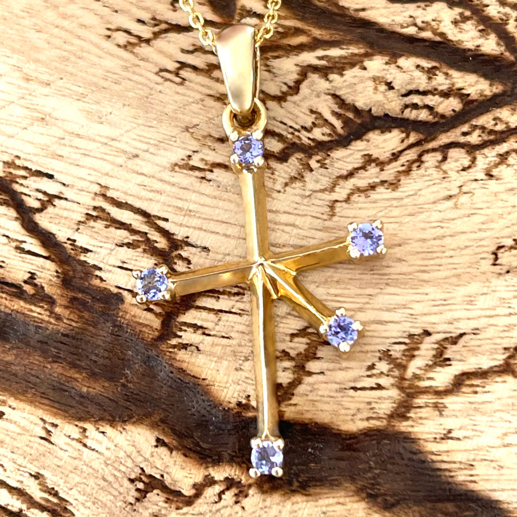 Tanzanite Yellow Gold Southern Cross Pendant - Afrogem Jewellers
