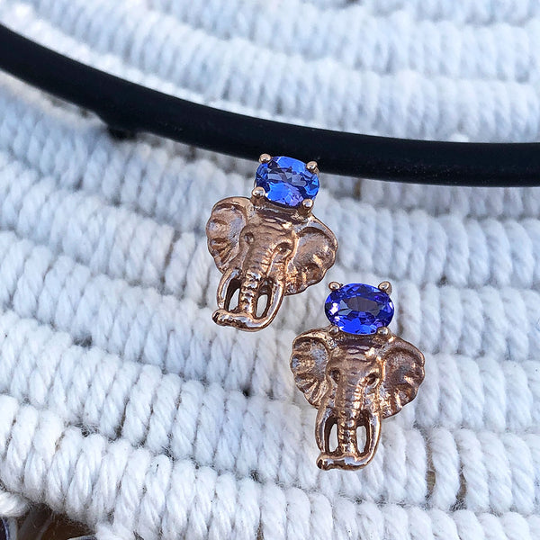 Relief Elephant Tanzanite Rose Gold Studs - Afrogem Jewellers