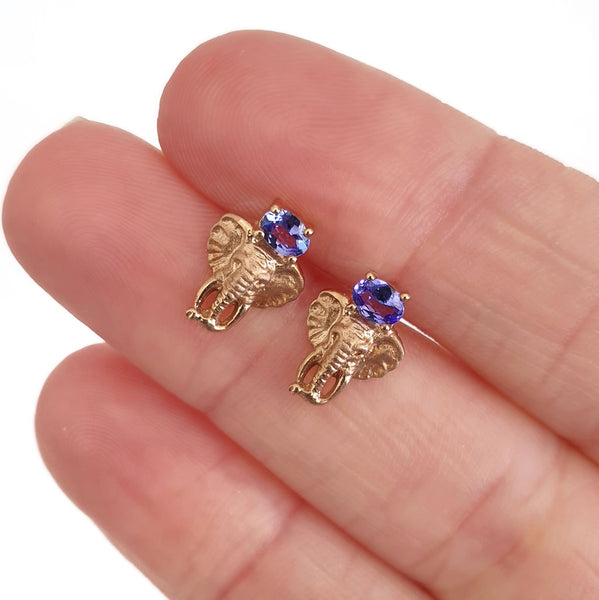 Relief Elephant Tanzanite Rose Gold Studs - Afrogem Jewellers
