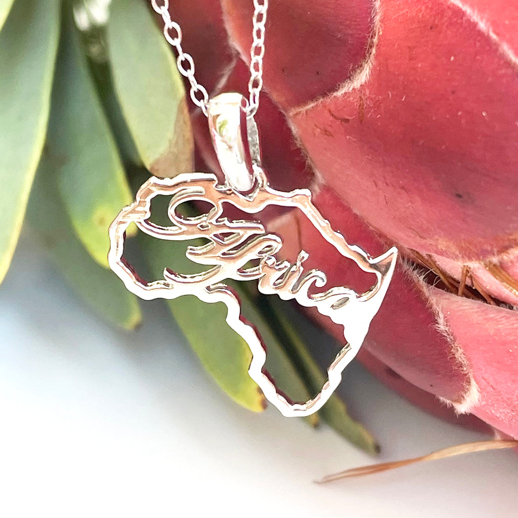 Silver African Type Map Outline Pendant - Afrogem Jewellers