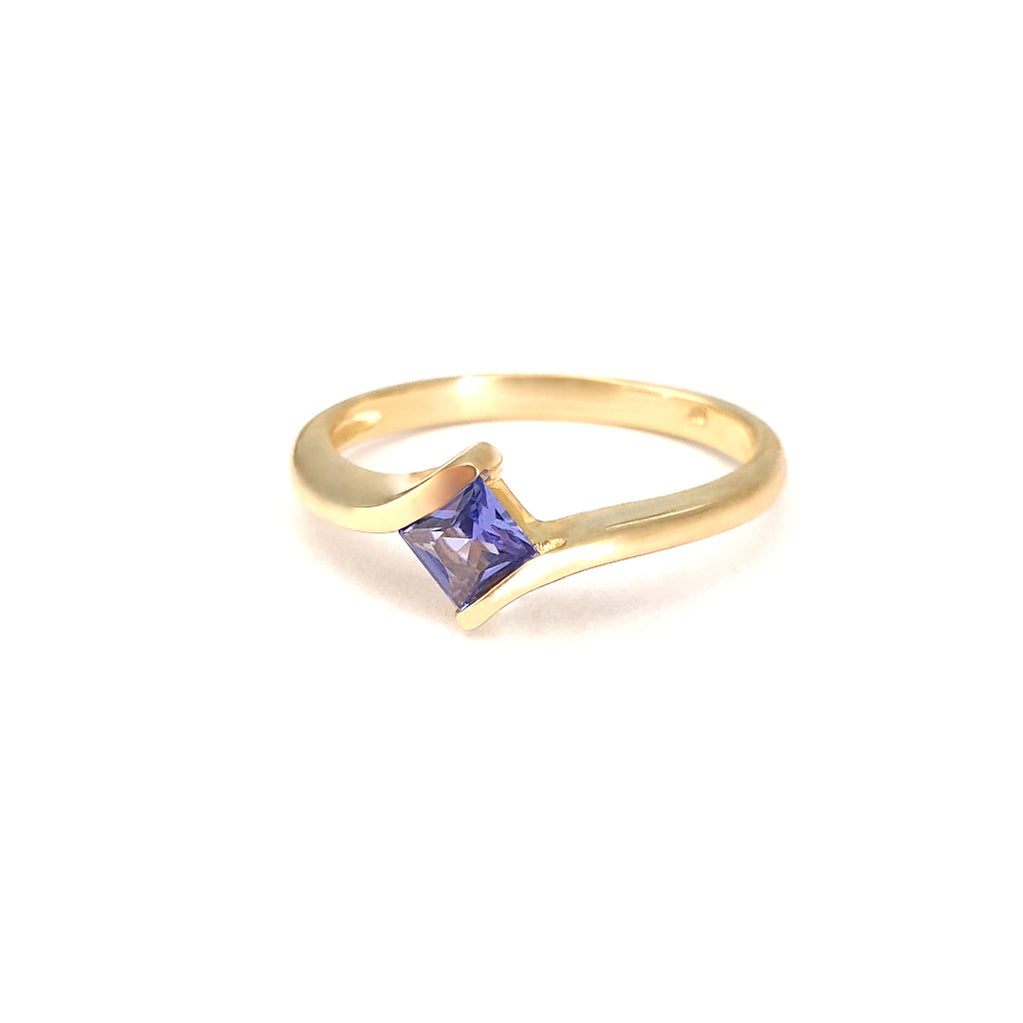 Stunning Solitaire Square Tanzanite Yellow Gold Ring - Afrogem Jewellers